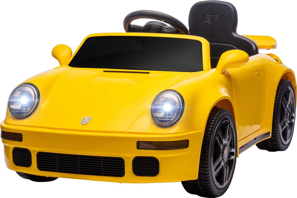 AIYAPLAY dětské elektrické auto, 12V dětské auto s dálkovým ovládáním, jemný start, MP3 přehrávač, LED světla, klakson, ukazatel energie, žlutá