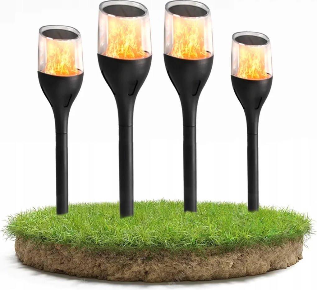 BERGE 4x Solární zahradní LED lampy Strong FLAME 65cm