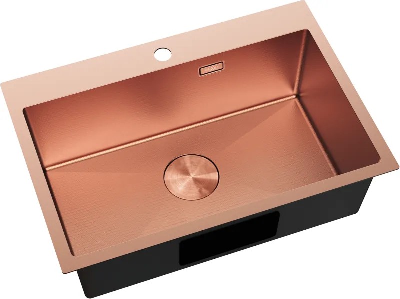 Mexen Solix, 1-komorový nerezový dřez 650 x 450 mm, broušená měď, vzor voština, 6403651000-65HC