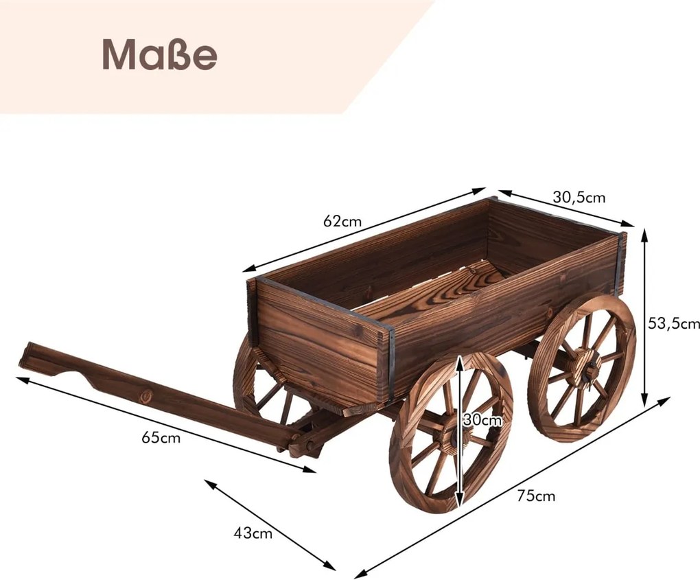 Costway Květinový vozík dřevěný vozík na květiny se 4 kolečky květinový vozík