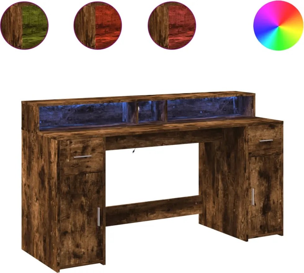 Psací stůl s LED kouřový dub 160 x 55 x 91 cm kompozitní dřevo 3309433
