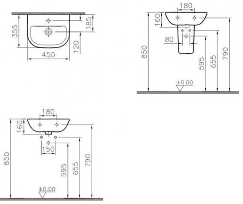 Umývátko s otvorem Optiline Europa Hygplus 45 x 35,5 cm