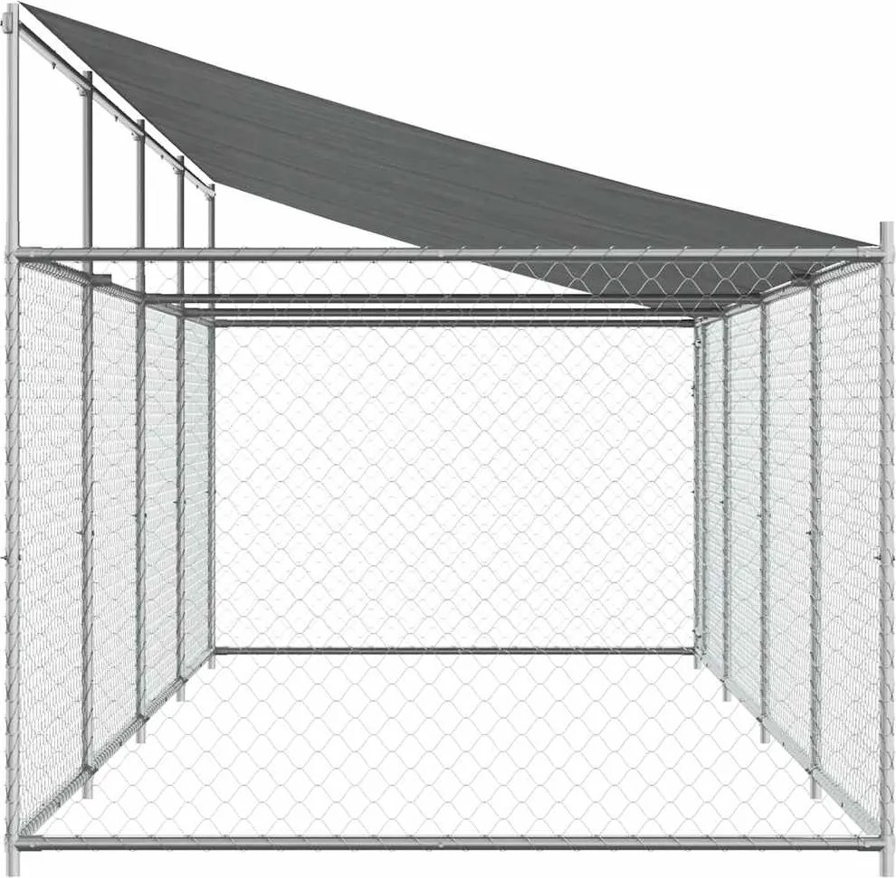 Klec pro psy se střechou a dvířky šedá 8x2x2 m pozinkovaná ocel 3209570