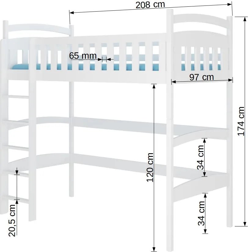ADRK Furniture Patrová postel mezzanine s matrací MIAGO 200x90 CH-Mia-W-208+M-E654