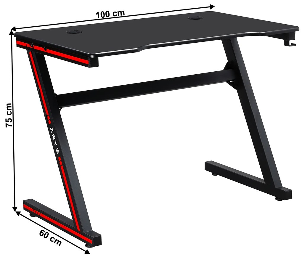 Kondela Herní stůl / počítačový stůl, černá / červená, MACKENZIE 100cm