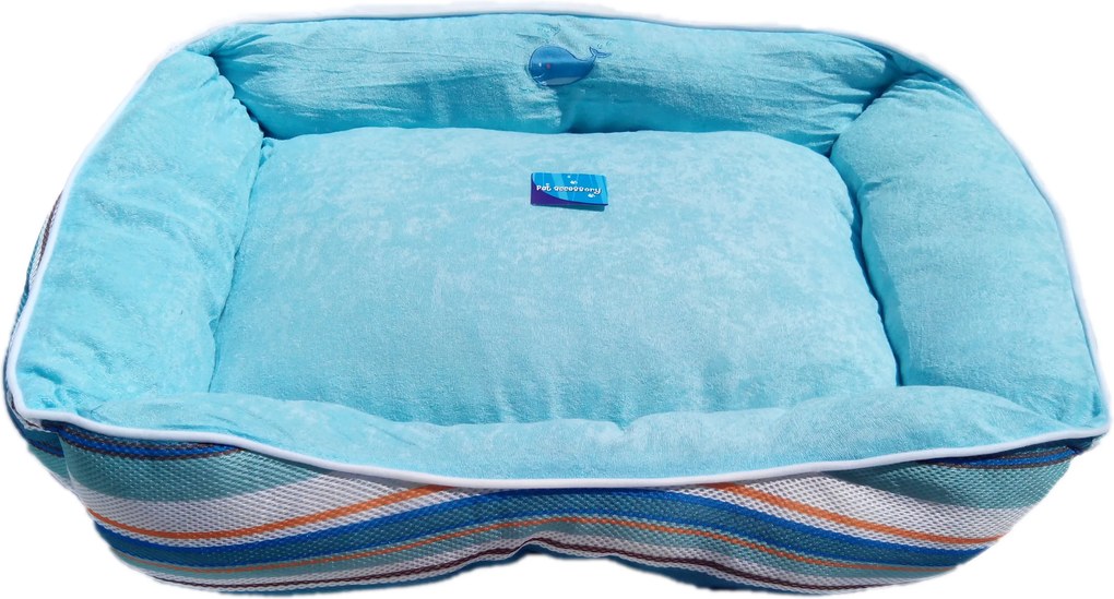 Pruhovaný pelíšek pro psa modrý - 75x58 cm