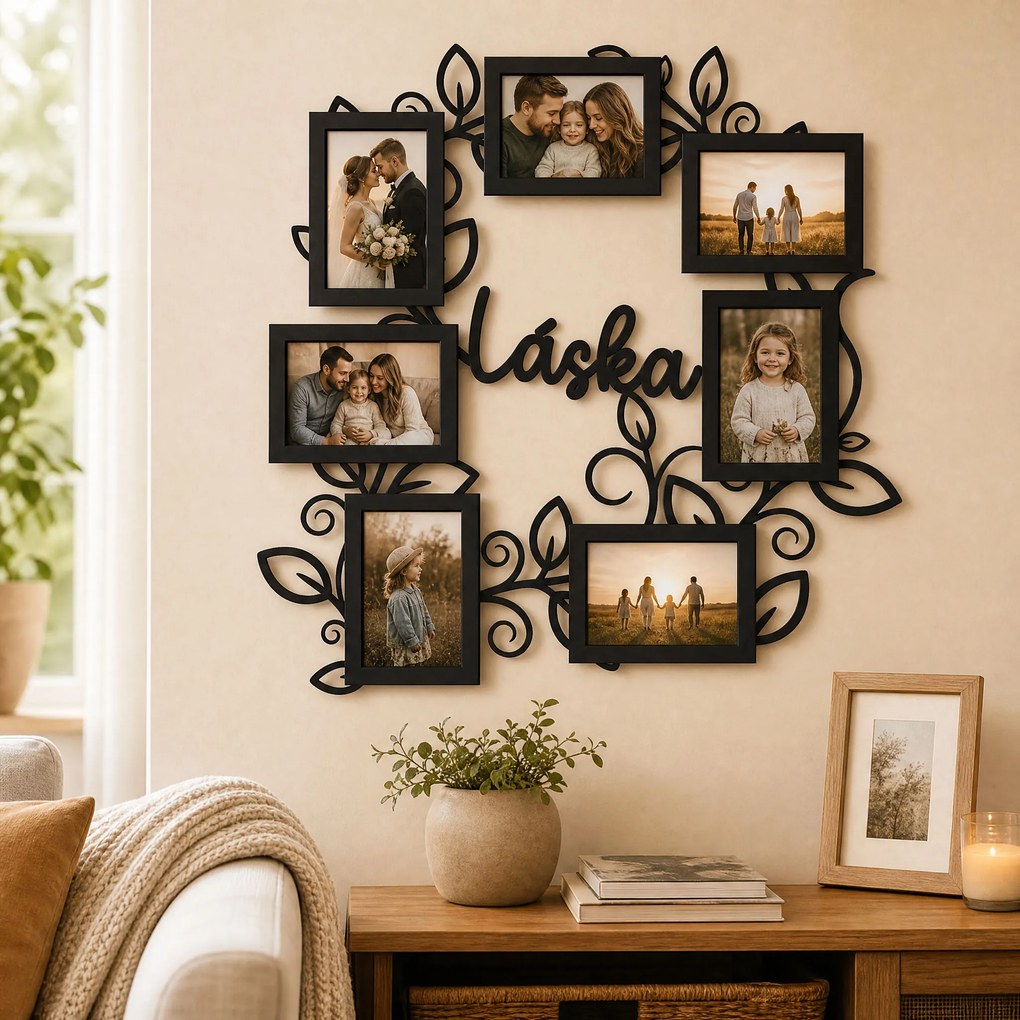 dřevo života Dřevěný fotorámeček na více fotek LÁSKA Zvolte barvu dekoru: Horský dub, Zvolte velikost fotografie (cm): 10x15