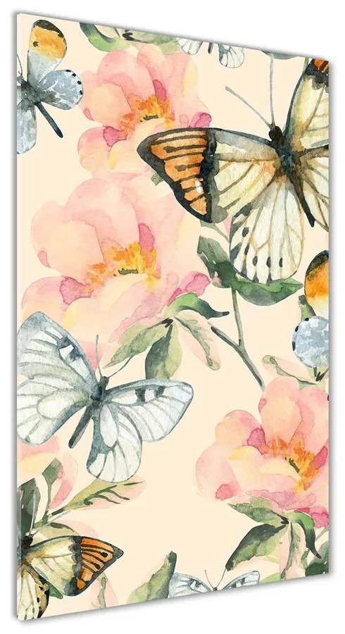 Wallmuralia Foto obraz akrylový do obýváku Růže a motýli 70x140 cm