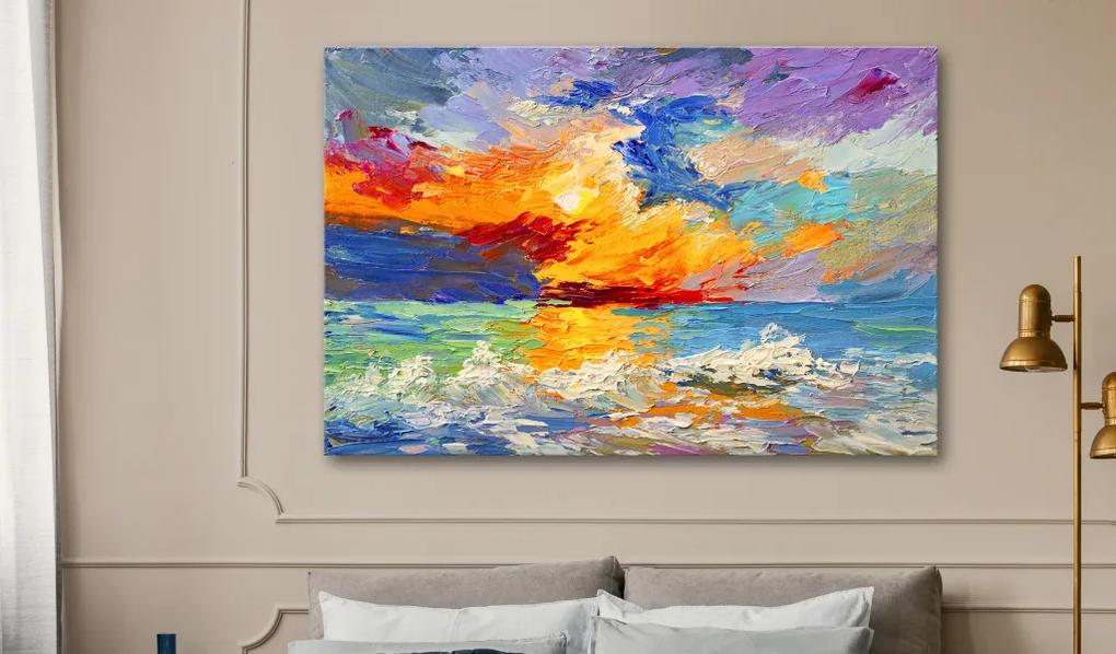 Obraz na akrylovém skle Přímořská krajina - malované slunce při západu slunce v živých barvách