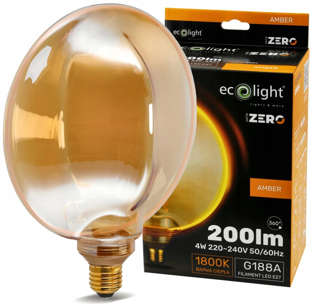 ECOLIGHT Dekorativní LED žárovka E27 4W 200lm G188 Amber Retro - řada ZERO