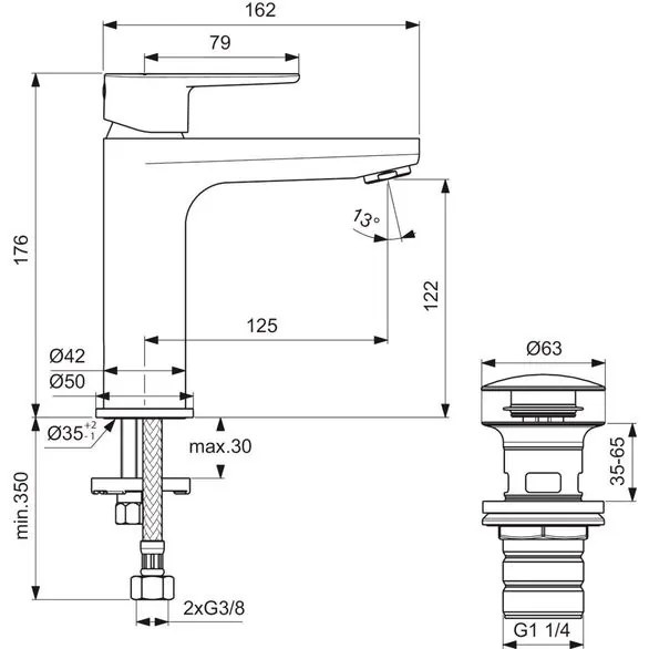 Ideal Standard Cerafine O Umyvadlová baterie s výpustí Click-Clack, černá BD131XG