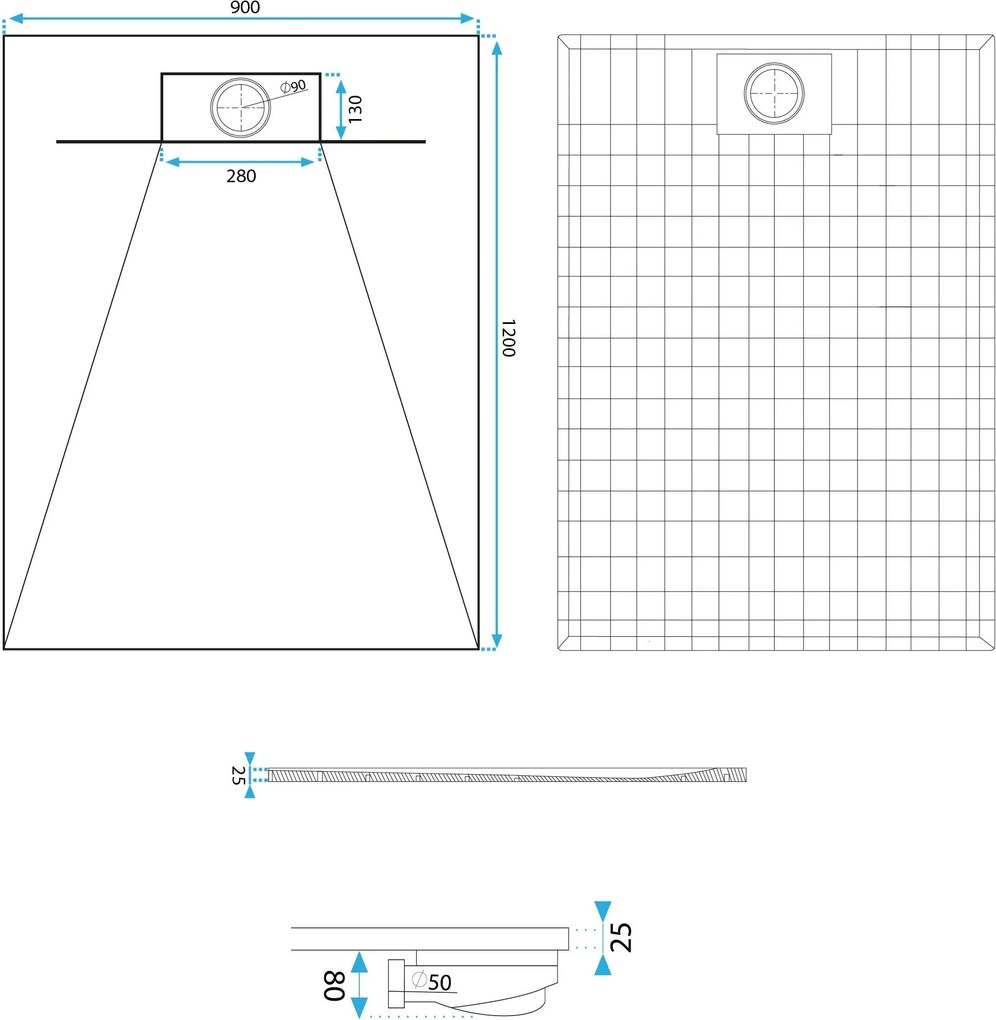 Rea Bazalt Carrara, SMC sprchová vanička 90x120, bílá-kamenný vzor, ​​REA-K7001