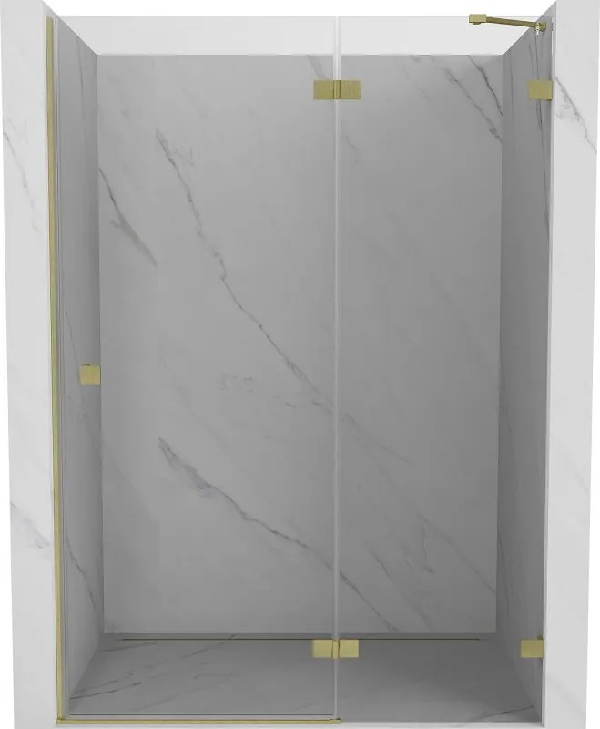 Mexen, Mexen Lunar pravé otočné sprchové dveře 130 cm, transparentní, broušené zlato - 834-130-000-55-00-P