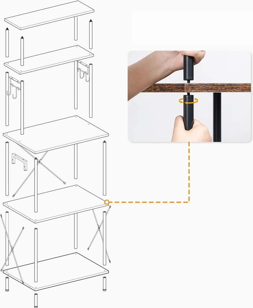 Kuchyňský regál Vasagle Filo 60 cm s vestavěnými zásuvkami černý/hnědý