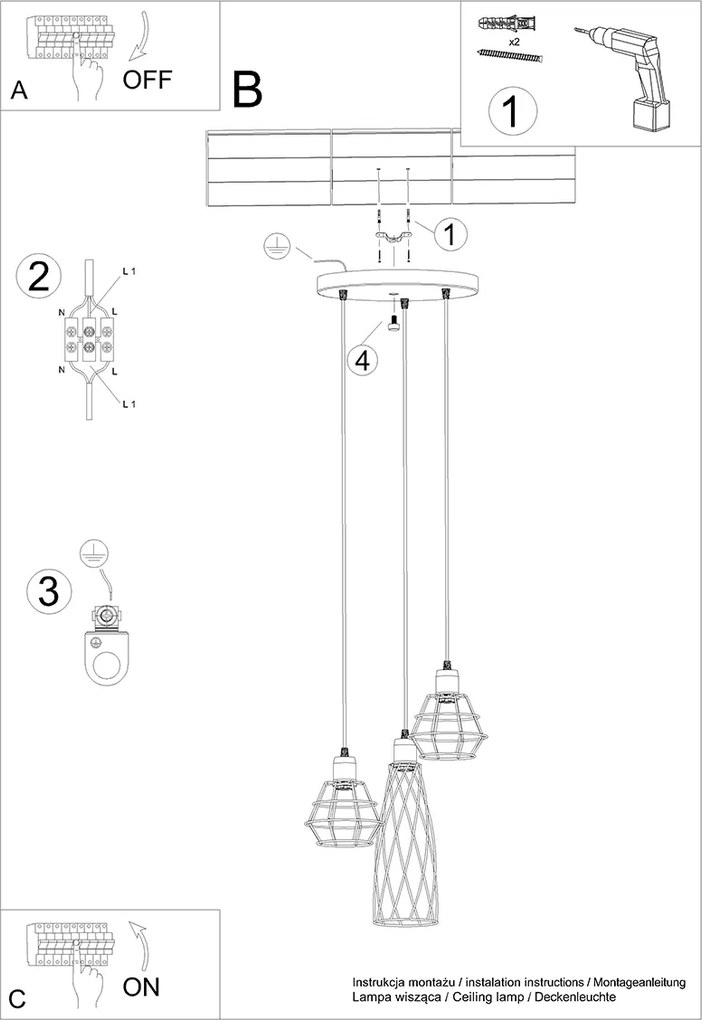 Sollux Lighting Závěsné svítidlo SUBA 3P černé