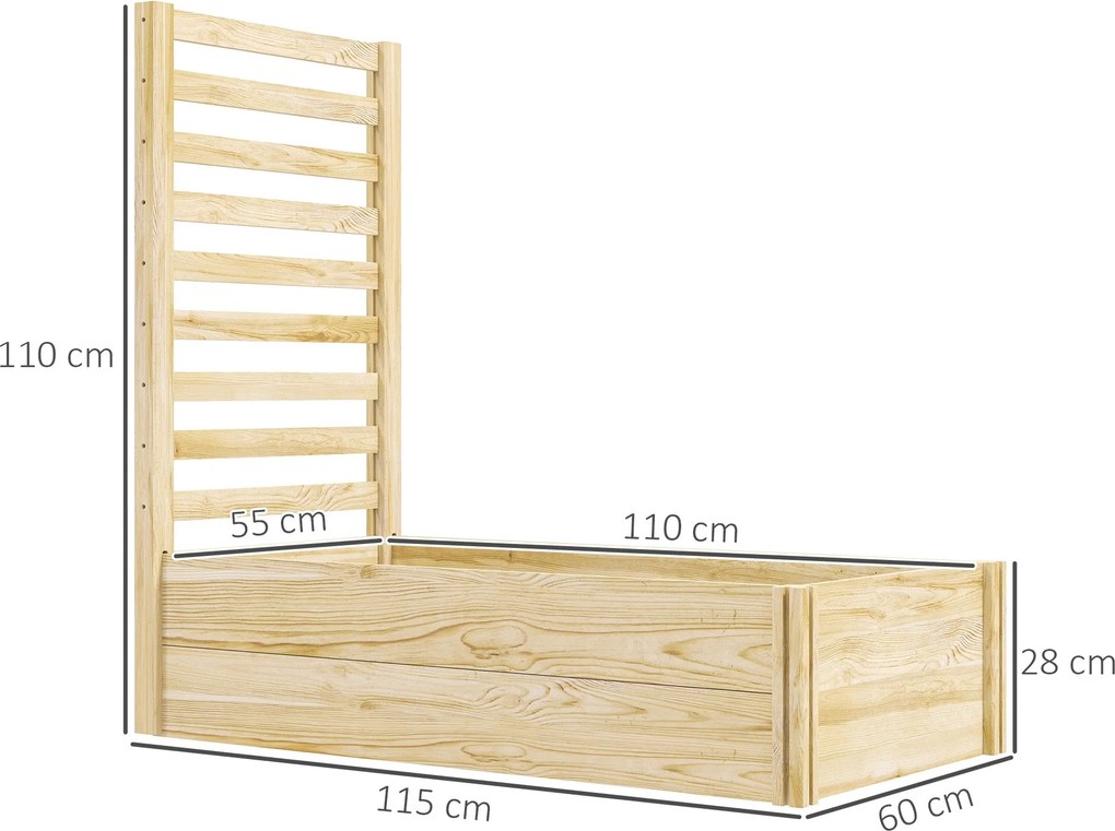 Outsunny Čtvercový dřevěný zahradní květináč s treláží 115 x 60 x 110 cm v přírodním dřevě