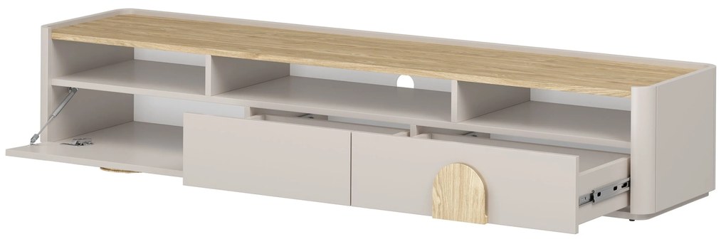 TV stolek Amilio 200 cm - kašmírová / dub olejovaný / úchytky dub světlý