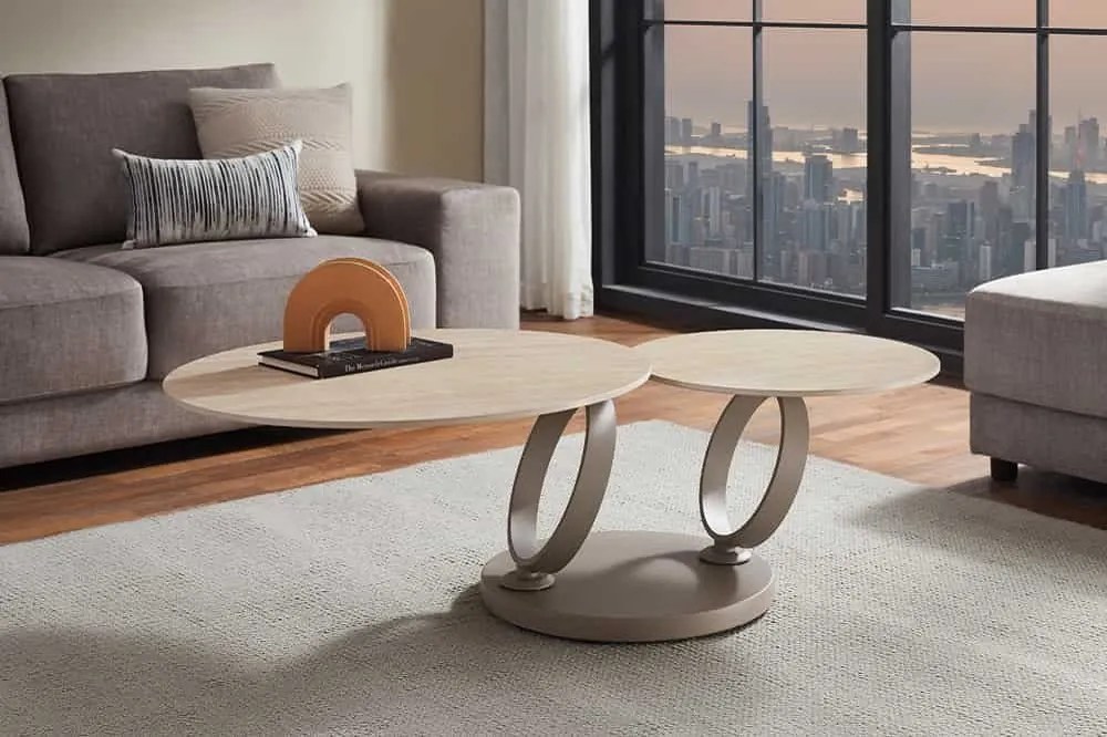 Designový konferenční stolek Danyale 80-134 cm travertin / šampaňský