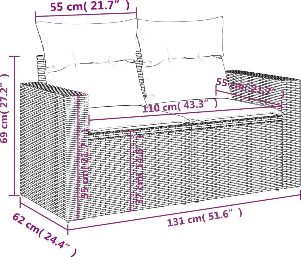 vidaXL Zahradní pohovka s poduškami 2místná šedá polyratan [366122]