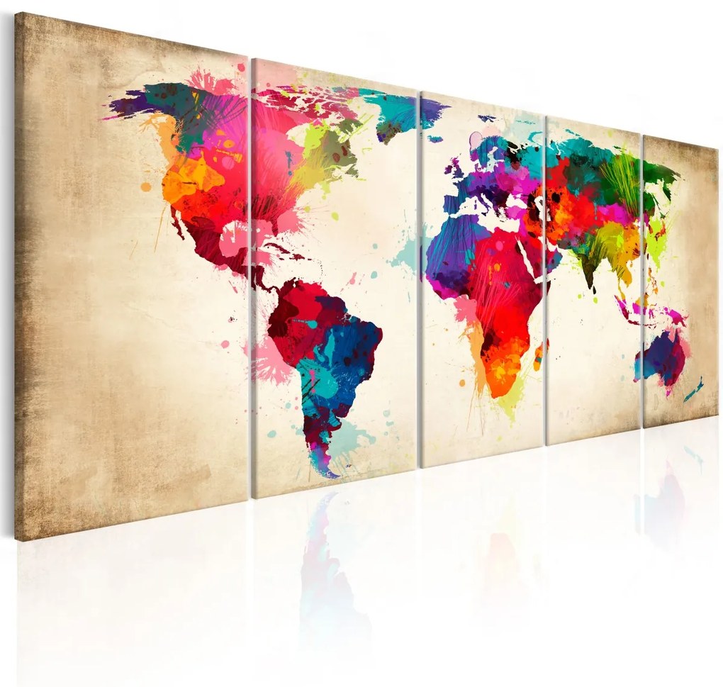 Murando DeLuxe Vícedílný obraz - barevné kontinenty Velikost: 225x90 cm