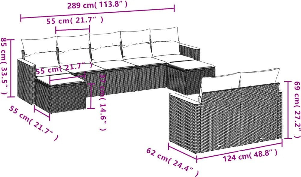 9dílná zahradní sedací souprava s poduškami černá polyratan 3258801