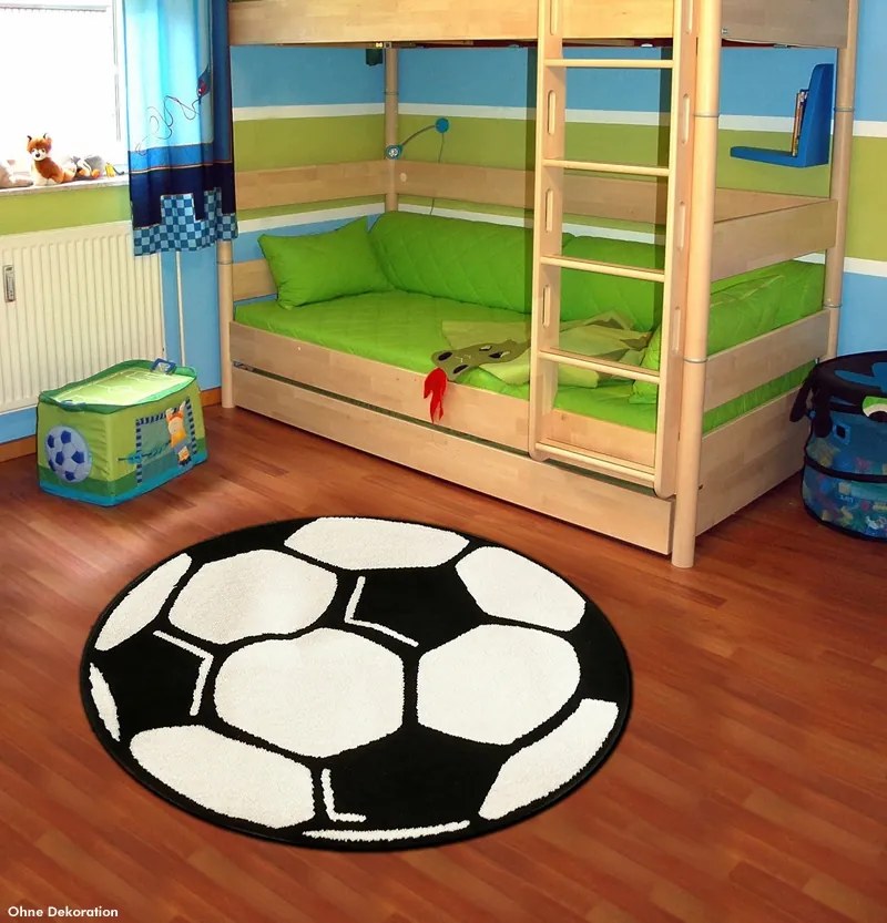 Hanse Home, Dětský kusový koberec Prime Pile Fussball 100015, 200x200 (průměr) kruh, černobílá, dětský pokoj