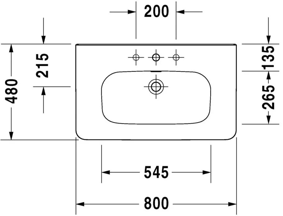 Duravit DuraStyle - Umyvadlo do nábytku, 1 otvor pro armaturu propíchnutý, 80x48 cm, bílé 2320800000