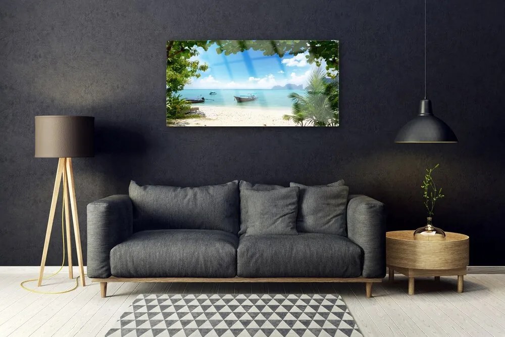 Obraz na skle Moře Loďka Krajina 140x70 cm