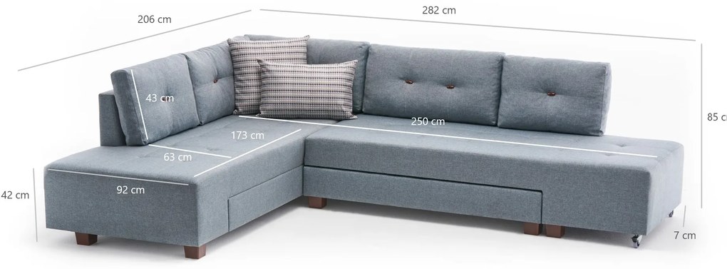 Hanah Home Rozkládací rohová pohovka MANAMA světle modrá levý roh 825BLC2542