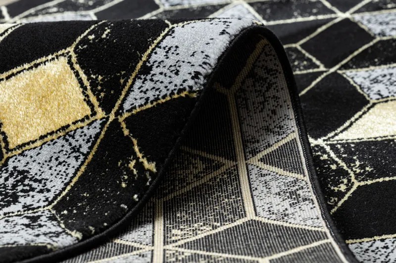 Dywany Łuszczów, Běhoun Gloss 400B 86 3D geometric black/gold, 60x300, černá, obývací pokoj