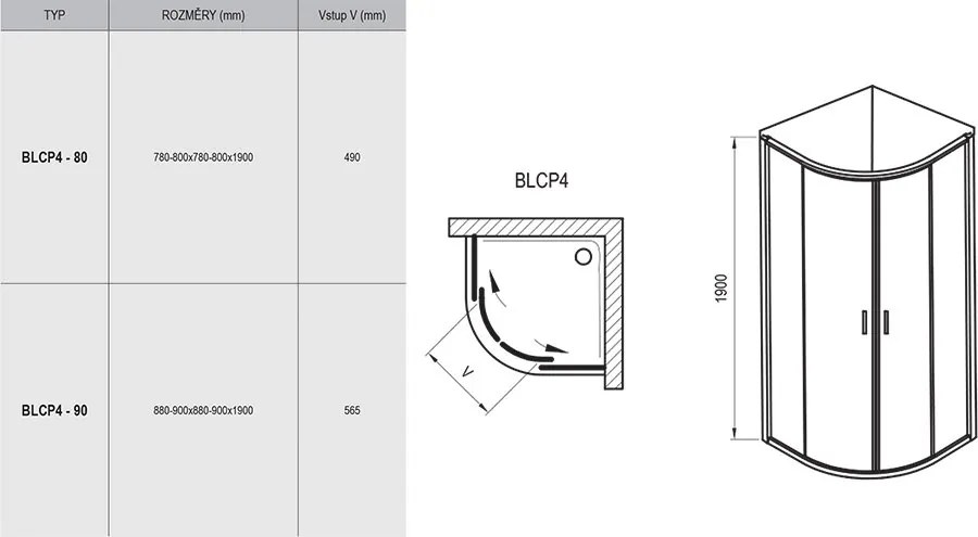 Ravak Blix BLCP4-80 x 80 x 190 cm sprchový kout čtvrtkruhový Transparent 3B240100Z1