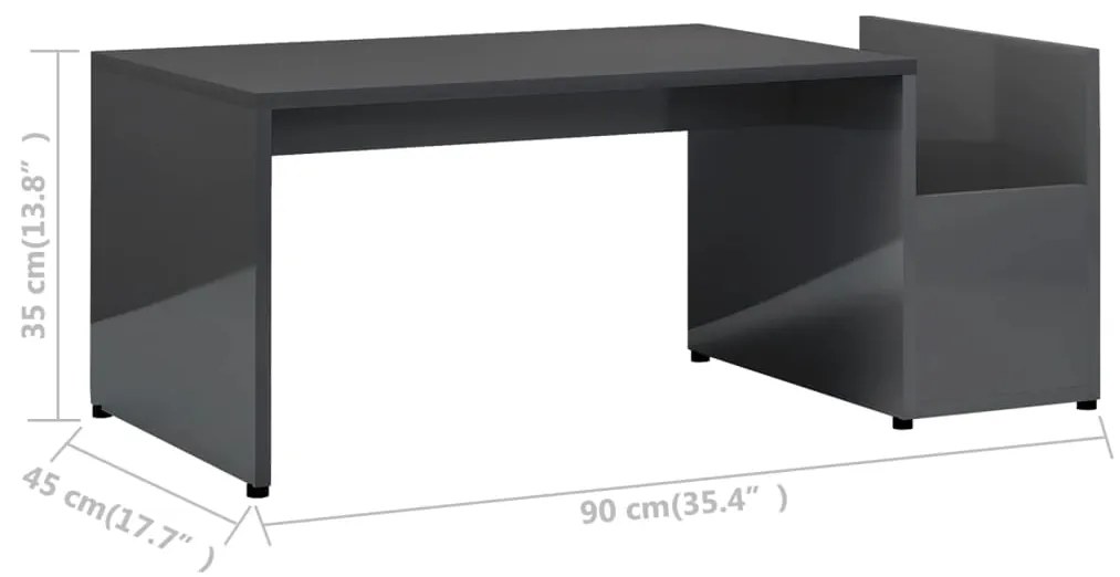 Konferenční stolek šedý s vysokým leskem 90x45x35cm dřevotříska - Default Title