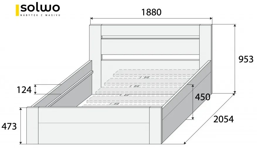Masivní postel ANGELIKA - Solwo Design Materiál: Buk cink, Barevne provedení: Olej odstín 104/204, Specifikace: 180x200
