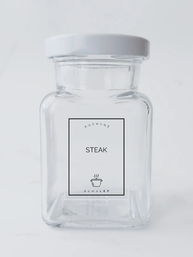 Samolepka na kořenky STEAK průhledná 3 × 4 cm základní písmo