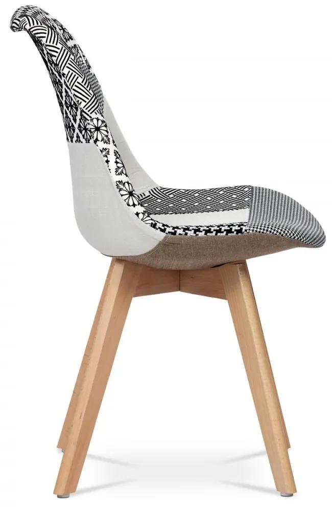 Jídelní židle, potah látka patchwork, dřevěné nohy, masiv přírodní buk CT-763 PW2