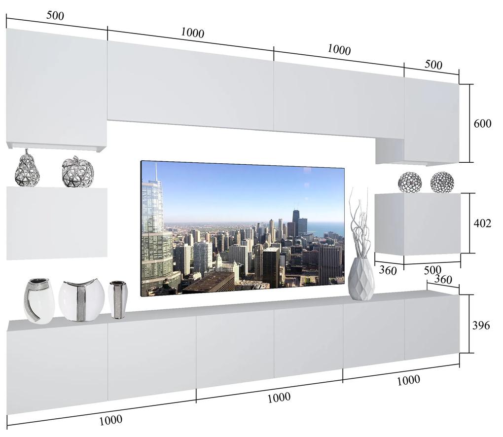 Obývací stěna Belini Premium Full Version bílý lesk / dub wotan + LED osvětlení Nexum 46