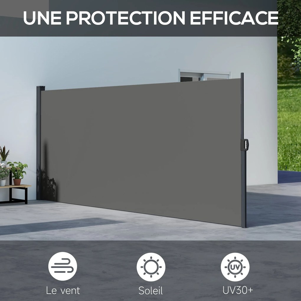 Outsunny Boční Retrakční Ochranná Záclona Privátní Paravent Zahrada 4m x 1,60m Alu. Polyester UV-odolný Tmavě Šedý | Aosom