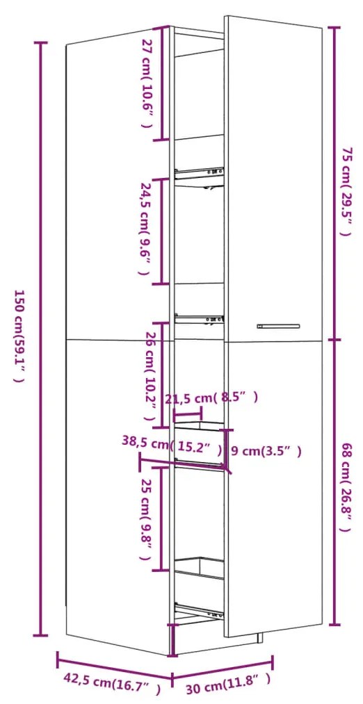 vidaXL Úložná skříňka bílá s vysokým leskem 30x42,5x150cm dřevotříska