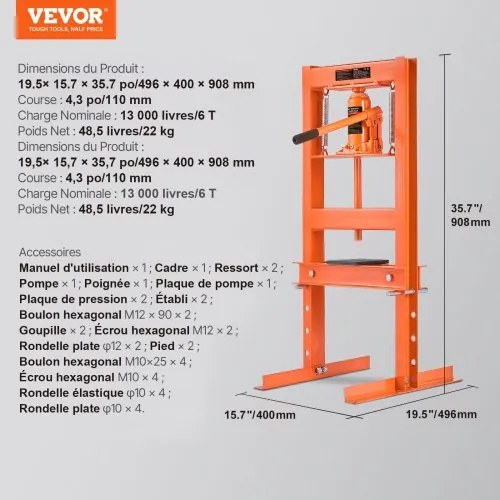 Hydraulický dílenský lis 6 tun s lisovacími deskami Stolní lis s rámem ve tvaru