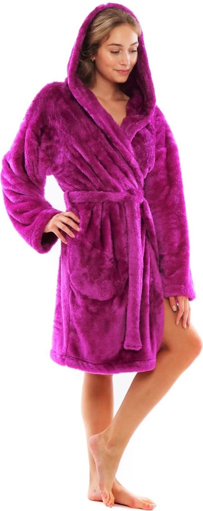 Krátký župan s kapucí Lilly extra one size fialový 33 20 4301 - S/M