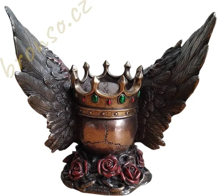 Lebka krále s korunou a křídly – gotická dark fantasy dekorace, originální dárek WU77632A4