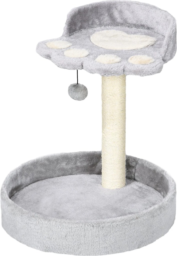 PawHut odřezávací sloupek pro kočky do 5 kg se spacím místem a míčkem, kočičí gym se sametovým potahem a lýkovým lanem, 41x41x44 cm, světle šedý | Aos