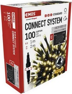 Propojovací vánoční řetěz bez zdroje EMOS Connecting D1EW01 ZY1442 100LED záclona 1x2m teplá bílá