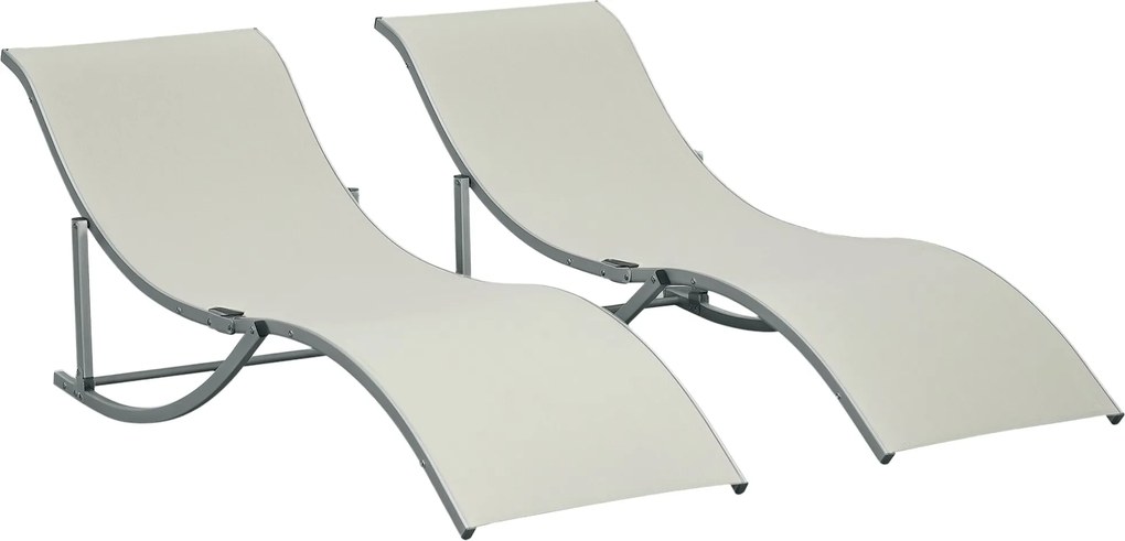 Outsunny Sada 2 Zahradních Lehátka Látková Lehátka Relaxační Křesla Ergonomická Hliníková Texteline Béžová 165 x 61 x 63 cm | Aosom