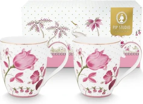 Pip Studio Jolie Tulip sada 2 ks hrnků XL 440ml, růžová (Set XL hrnků Jolie)