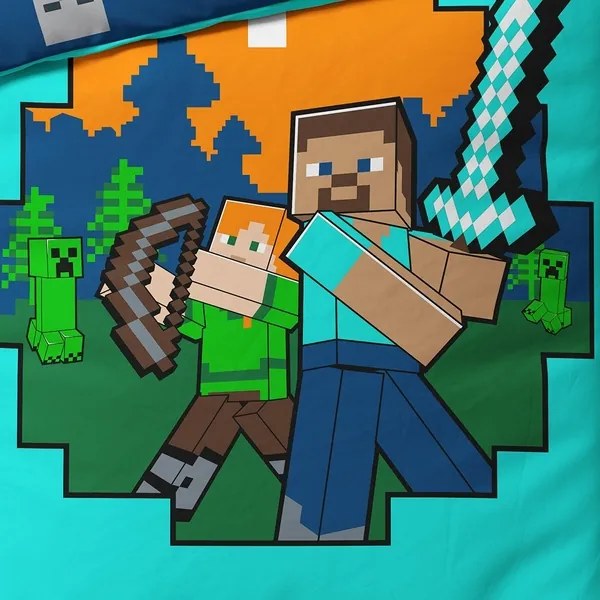 Carbotex dětské povlečení bavlna Minecraft Alex a Steve modré 140x200, 70x90 cm