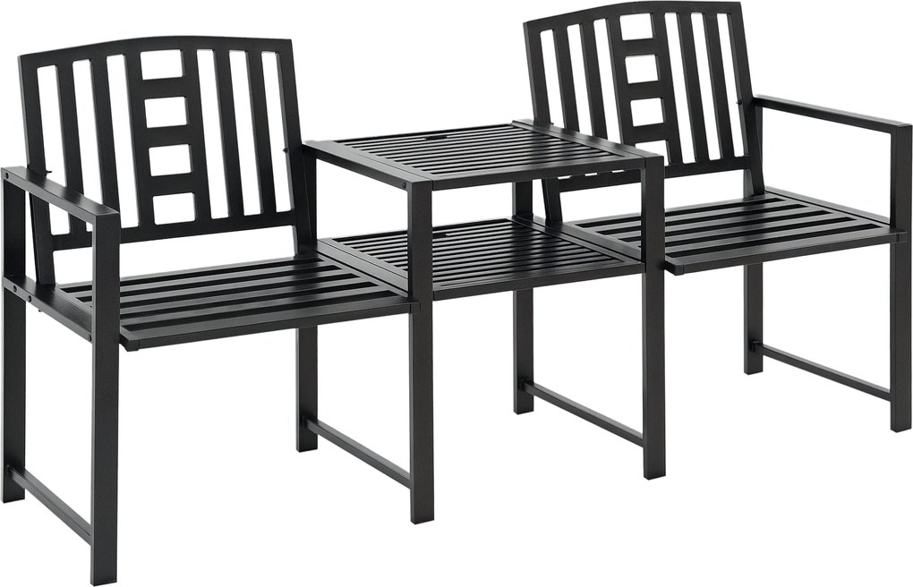Outsunny Moderní zahradní lavice pro 2 osoby s stolem a otvorem na slunečník, venkovní nábytek 165x56x85,5cm Černá | Aosom