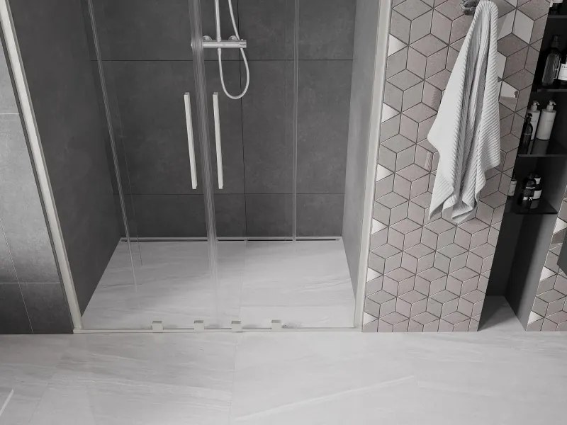 Mexen Velar Duo, posuvné sprchové dveře do otvoru 160 cm, 8mm čiré sklo, broušená ocel, 871-160-000-02-97