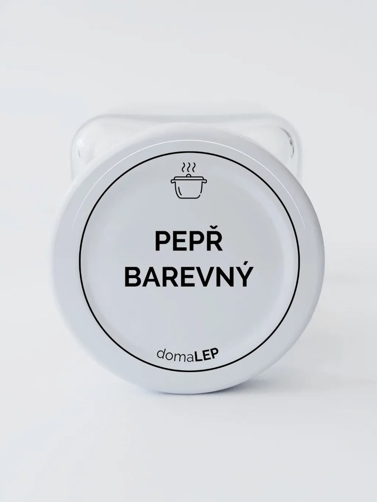 Samolepka na kořenky PEPŘ BAREVNÝ průhledná 5 cm tučné písmo