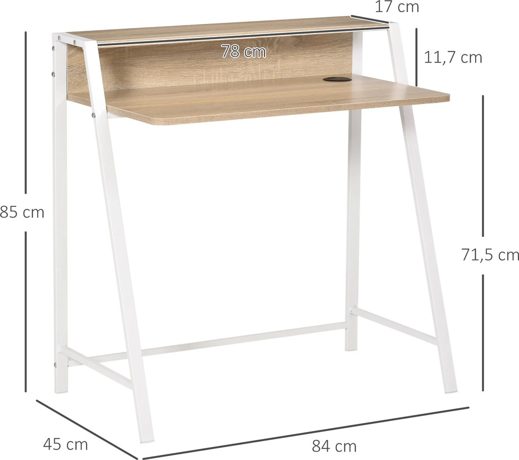 Psací stůl HOMCOM Moderní počítačový stůl s úložným prostorem a kabelovou zásuvkou Kovový rám bílý dub 84x45x85cm pro domácí kancelář a pracovnu | Ao…